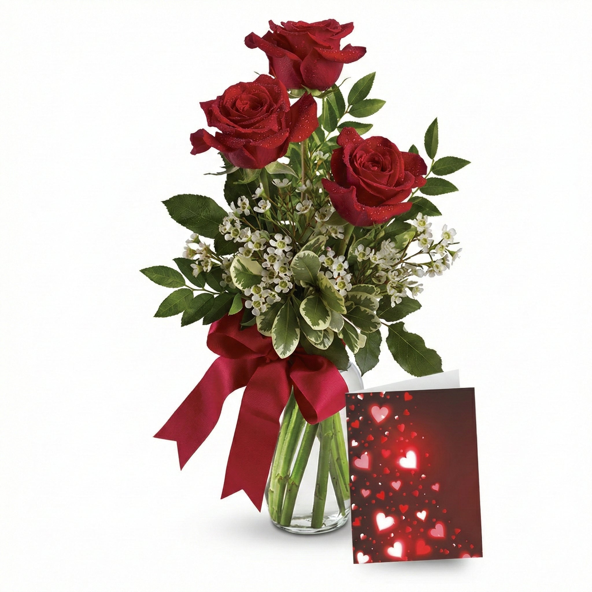 3 Red Roses & Truffles Gift Set with Card | Tuesday-Friday Delivery
